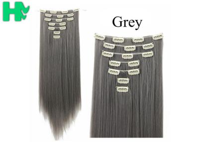 China Grey Clip In Synthetic Hair Extensions 12-30 Inch for Black Women 8pcs Set for sale