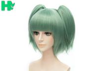 China Thick Anime Green Cosplay Wig 130g Heat Resistant Synthetic Hair Short with Two Ponytails for sale