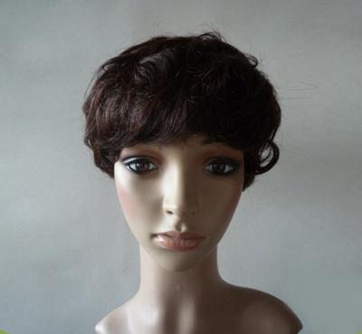 China Brown Natural Human Hair Wigs With Bangs Short Curly 12-40 Inch Virgin Hair Wigs for sale