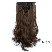 China Dark Brown Synthetic Clip In Hair Extensions Silky Straight 18 Inch 50g Weave for sale