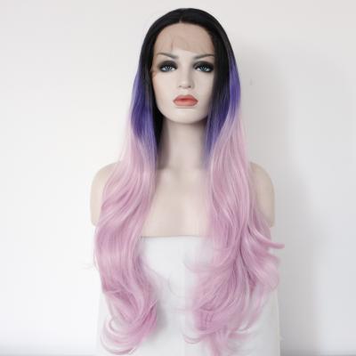 China Long Kinky Curly Synthetic Front Lace Wig Body Wave 22 Inch Tangle Free for sale