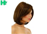 China Short Synthetic Heat Resistant Hair Extensions 130% Density Bleached Knots Wigs for sale