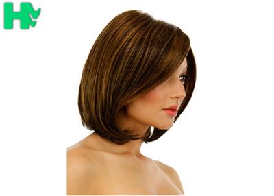 China Short Synthetic Heat Resistant Hair Extensions 130% Density Bleached Knots Wigs for sale