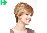 China Short Blonde Highlight Full Bang High Temperature Fiber Wig 120% Density 10 Inch for sale