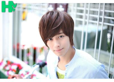 China Tangle Free Mens Hair Wigs Straight Hair Weave 8-30 Inch Brown Color For White Men for sale