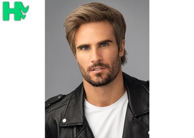 China Synthetic Hair Men's Capless Wig 6 Inches Short Wavy Layered Brown Two Tone for sale