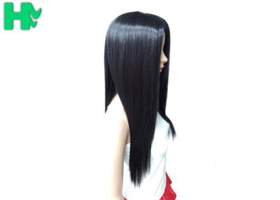 China Side Bang Black Long Synthetic Wig High Temperature Fiber 22 Inch For Young Women for sale