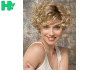 China Ladies Synthetic Dark Blonde Short Hair Wig 8 Inch Heat Resistant Fiber No Lace Full Wig for sale