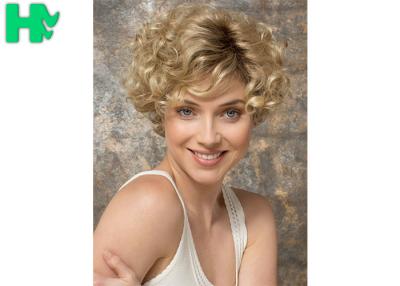 China Ladies Synthetic Dark Blonde Short Hair Wig 8 Inch Heat Resistant Fiber No Lace Full Wig for sale