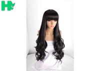 China Heat Resistant Synthetic Fiber Long Wave Wig with Bangs 26 Inch 200g for sale