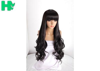 China Heat Resistant Synthetic Fiber Long Wave Wig with Bangs 26 Inch 200g for sale