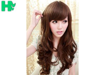 China Brown Long Wave Natural Synthetic Hair Wig 70cm Length Heat Resistant Fiber for sale