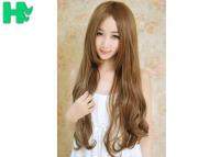 China HuanFei Synthetic Brown Wavy Wig 26 Inch Heat Resistant Fiber for Women for sale