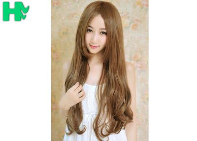 China HuanFei Synthetic Brown Wavy Wig 26 Inch Heat Resistant Fiber for Women for sale
