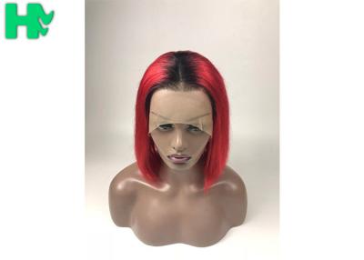 China Red Colored 100% Brazilian Virgin Human Hair Lace Front Bob Wig 180% Density No Foul Odor for sale