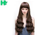 China Natural Looking Young Girl Wave Brown Wig With Bangs 26 Inch Heat Resistant Synthetic Hair for sale
