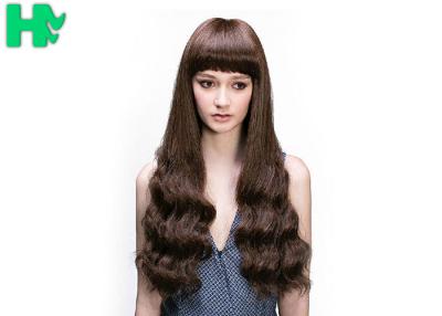 China Natural Looking Young Girl Wave Brown Wig With Bangs 26 Inch Heat Resistant Synthetic Hair for sale