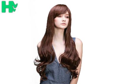 China Heat Friendly Synthetic Fiber Wavy Wig with Bangs Brown Long Hair for Women 20 Inch for sale