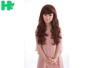 China Red Body Wave Left Side Part Synthetic Wig Heat Resistant Fiber Hair 130% Density for sale