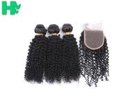 China Virgin Peruvian Human Hair Kinky Curly Frontal Lace Closure with Bundles 8-30 inch Double Weft for sale