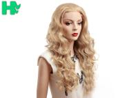 China Long Curly Synthetic Wig Blonde Hair Color 180% Density Adjustable Cap for sale
