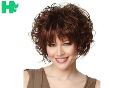 China Curly Short Synthetic Wig Brown Color 130% Density Non Lace Front Wig for Women for sale