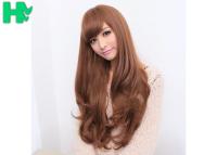 China 28 Inch Long Synthetic Wavy Wig with Bangs Natural Color Heat Resistant Fiber 300g for sale