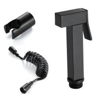 China Toilet Flushing Spray Gun Set Stainless Steel Square Black Anti-Winding Hose Bidet Nozzle for sale