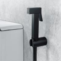 China Toilet Flushing Spray Gun Set Stainless Steel Square Black Anti-Winding Hose Bidet Nozzle for sale