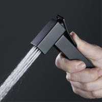 China Toilet Flushing Spray Gun Set Stainless Steel Square Black Anti-Winding Hose Bidet Nozzle for sale