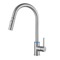 China LIZHEN Kitchen Faucet Hot and Cold Mixer Kitchen Tap Pull Out LED Three Color Change Smart for sale