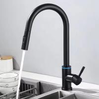 China LIZHEN Kitchen Faucet Hot and Cold Mixer Kitchen Tap Pull Out LED Three Color Change Smart for sale