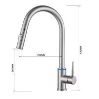 China LIZHEN Kitchen Faucet Hot and Cold Mixer Kitchen Tap Pull Out LED Three Color Change Smart for sale