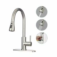 China Silver Kitchen Sink Faucet with Pull Down Sprayer High Water Pressure Stainless Steel for sale