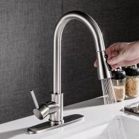 China Silver Kitchen Sink Faucet with Pull Down Sprayer High Water Pressure Stainless Steel for sale