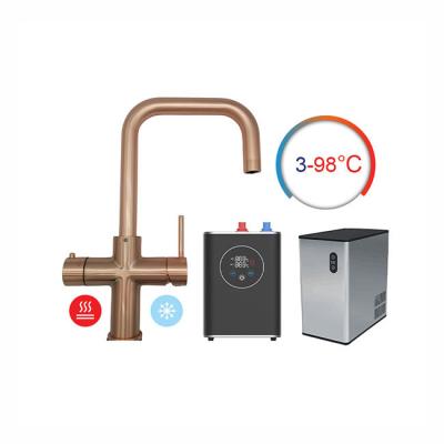 China Modern Design 4 in 1 Rose Gold Kitchen Faucet Hot Cold Bubble Water Mixer Chilled for sale