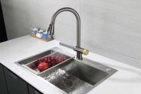 China Modern Pull Down Stainless Steel Brushed Kitchen Sink Faucets with Ceramic Valve Core for sale