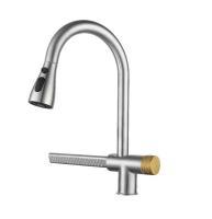 China Deck Mounted Pull Out Kitchen Faucet with Spring and Brushed Stainless Steel Finish for sale