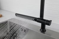China Deck Mounted Pull Out Kitchen Faucet with Spring and Brushed Stainless Steel Finish for sale