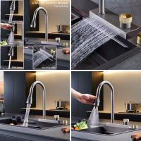 China Modern Kitchen Faucet with Pull Down Sprayer Stainless Steel Brushed Nickel Commercial Bar Waterfall for sale