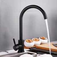 China Matte Black Deck Mounted Kitchen Faucet Stainless Steel 304 Water Tap Mixer Tap Sink Taps for sale