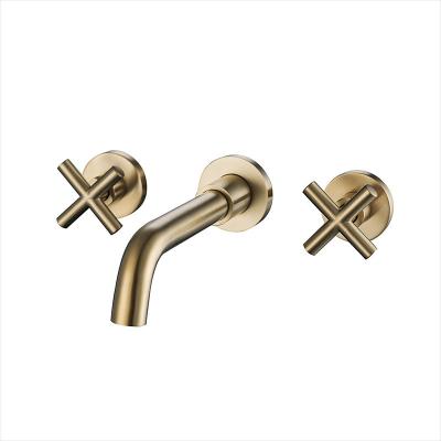 China Modern Bathroom Double Handle Wall Mounted Brass Water Tap with Single Hole Faucet Mount for sale