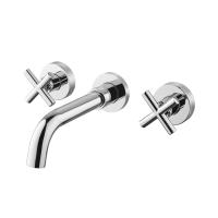 China Modern Bathroom Double Handle Wall Mounted Brass Water Tap with Single Hole Faucet Mount for sale