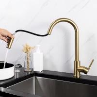 China 2024Lizhen Hua-Vic Brushed Gold Kitchen Sink Mixer Tap with Pull Out and Swivel Spout for sale