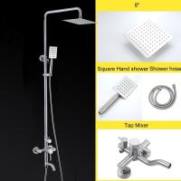 China Modern Wall Mount Brushed Single Handle Stainless Bathroom Bath Shower Column Faucets Set for sale