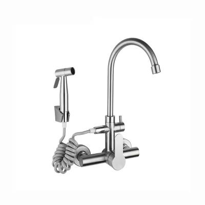 China Vic Lizhen Hwa Hot/Cold Mixer Kitchen Faucet with Brushed Finish and Wall Mounted Design for sale