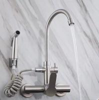 China Vic Lizhen Hwa Hot/Cold Mixer Kitchen Faucet with Brushed Finish and Wall Mounted Design for sale