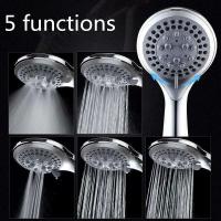 China Modern 5 Modes ABS Plastic Big Panel Round Chrome Rain Head Water Saver Shower Head for sale