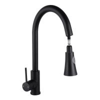 China 2024 Lizhen Luxury Flexible Single Handle Single Hole Black Taps Pull Down Kitchen Faucet For Sink for sale