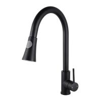 China 2024 Lizhen Luxury Flexible Single Handle Single Hole Black Taps Pull Down Kitchen Faucet For Sink for sale